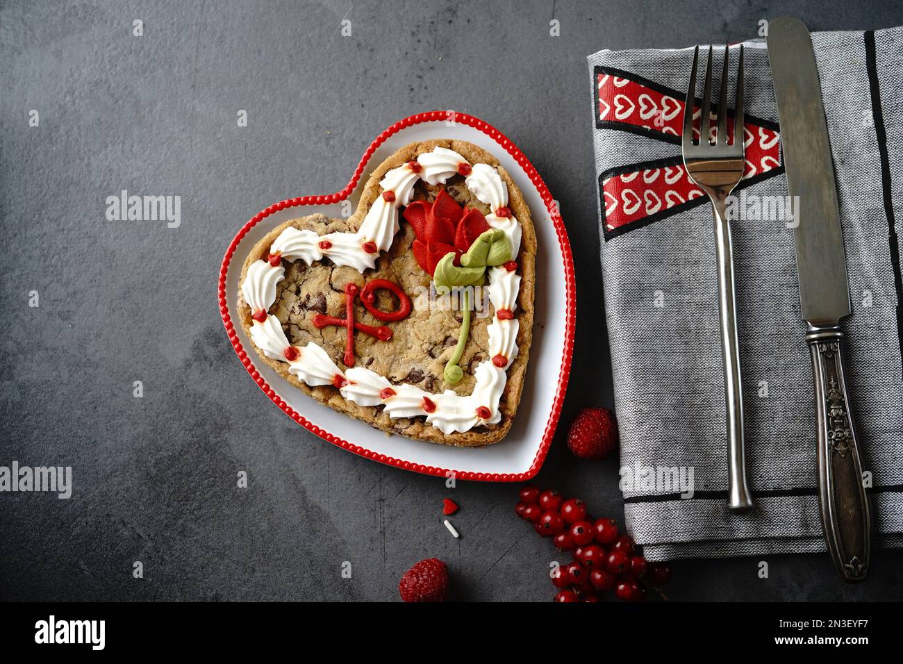 Heart shaped frosted chocolate chip cookie | Valentine heart cookie ...