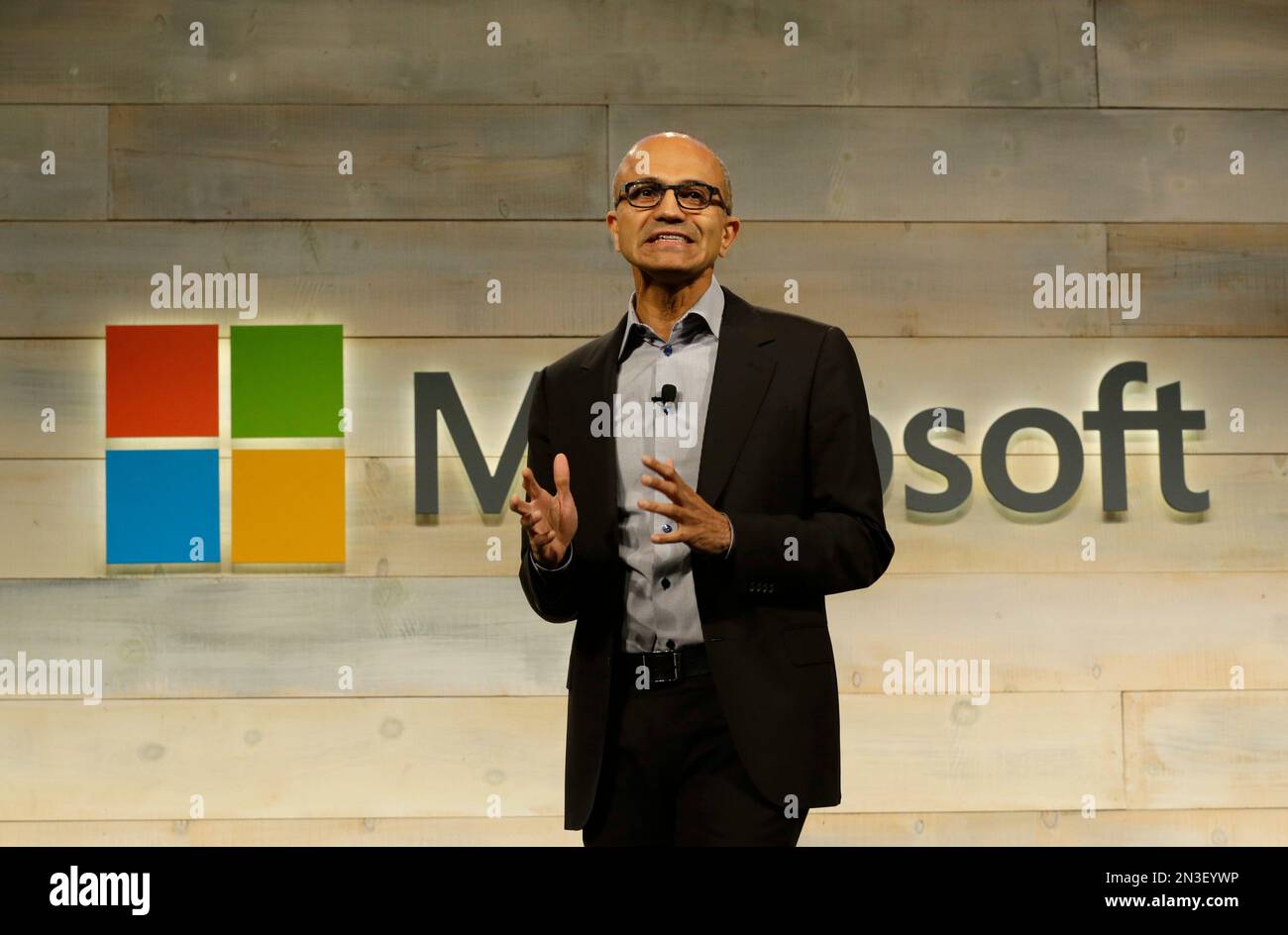 Microsoft CEO Satya Nadella speaks at Microsoft Corp.'s annual ...