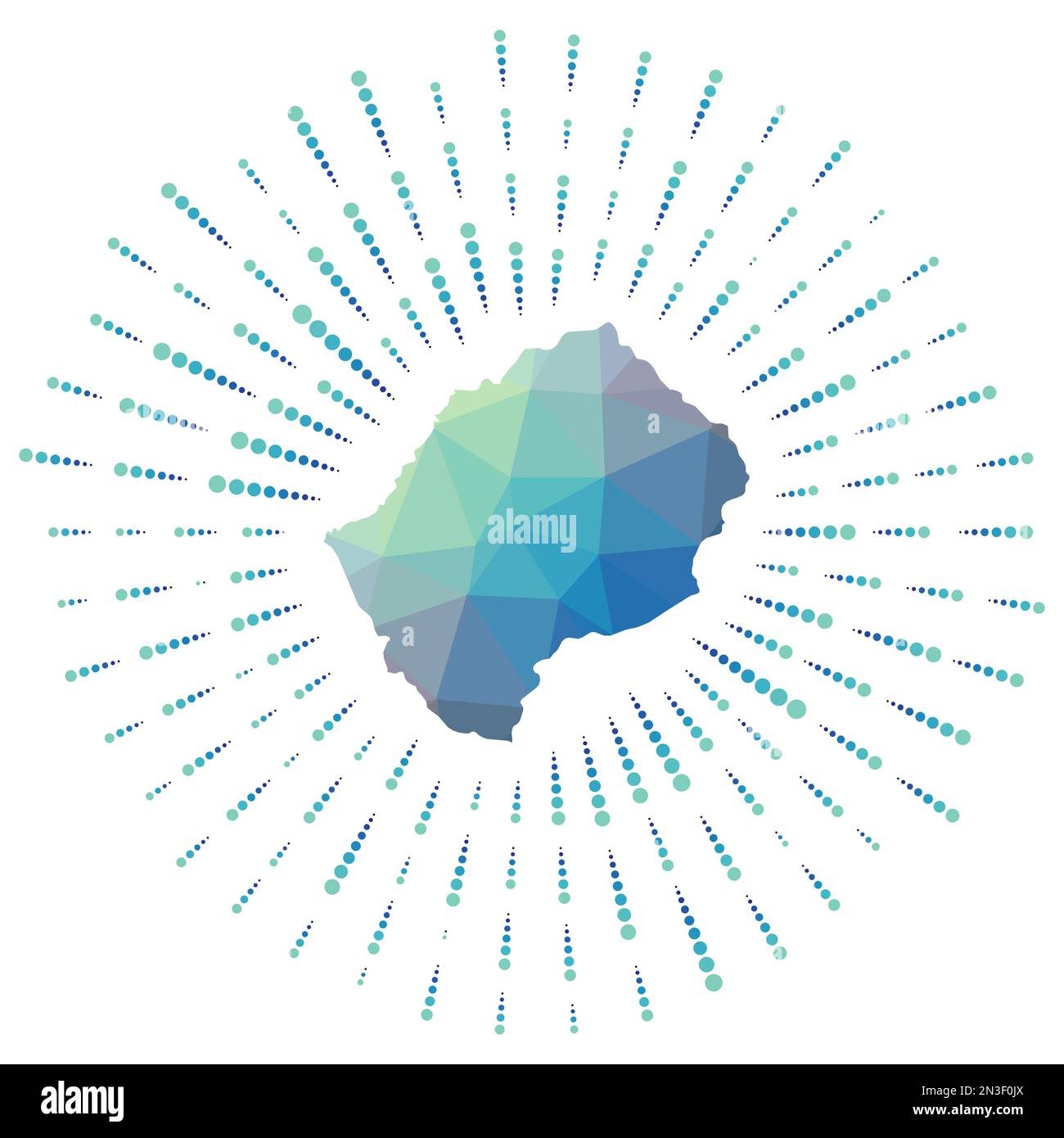 Shape of Lesotho, polygonal sunburst. Map of the country with colorful ...