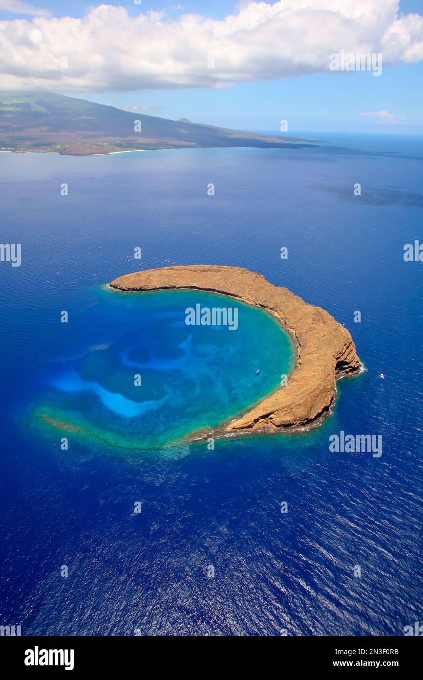Aerial View of Molokini Crater off the coast of south Maui, Hawaii ...