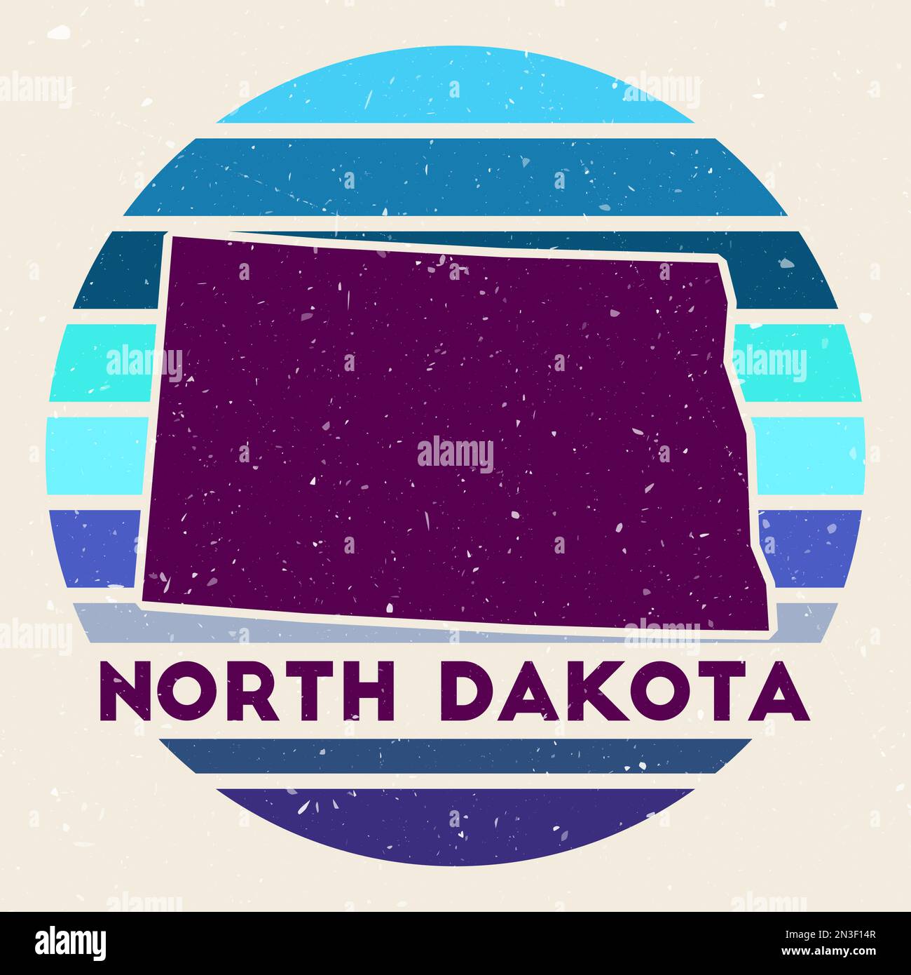 North Dakota logo. Sign with the map of US state and colored stripes ...