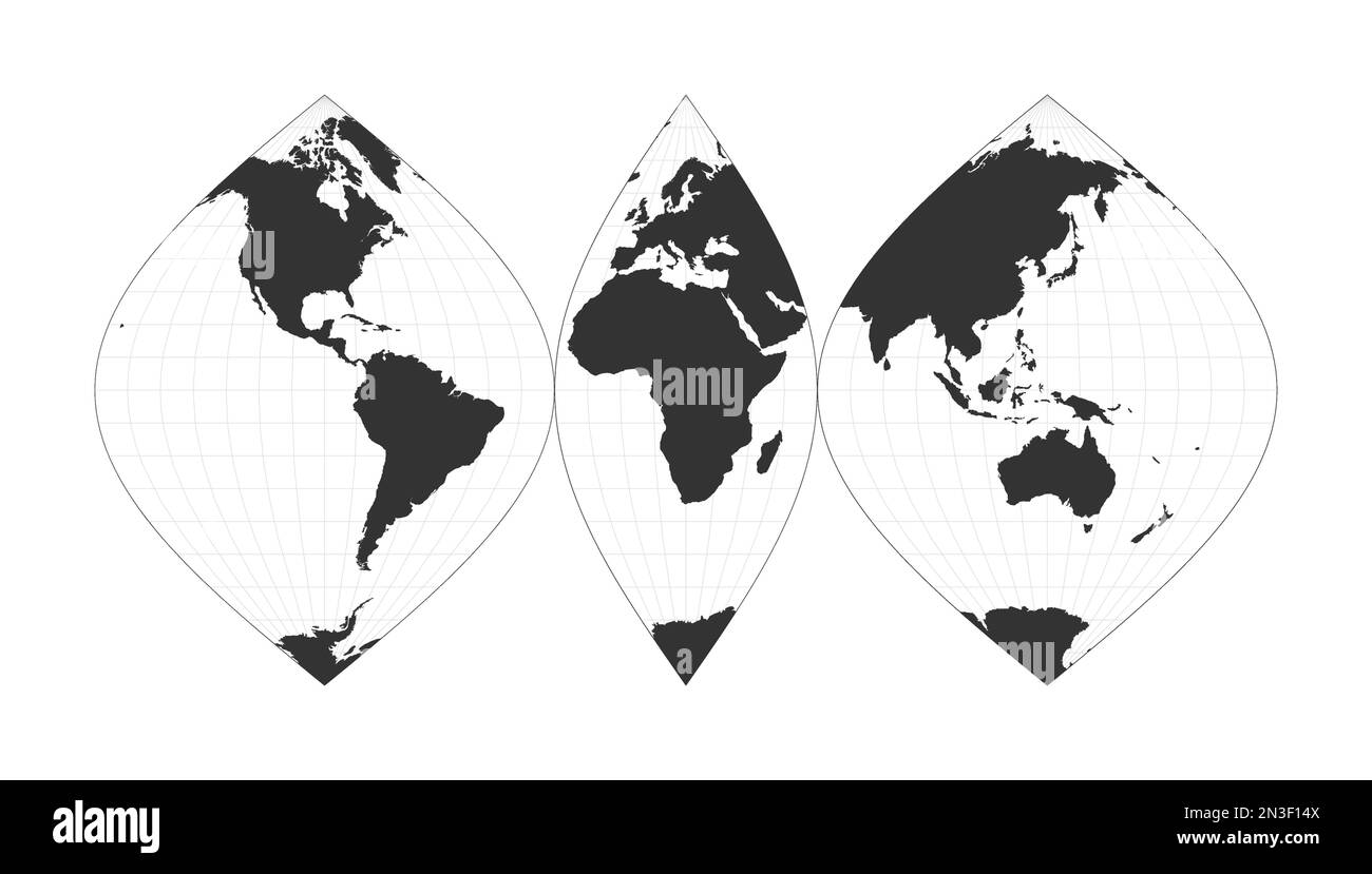 Map of The World. Interrupted sinusoidal projection. Globe with ...