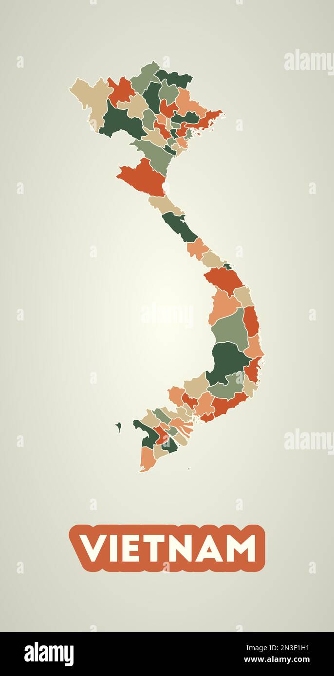 Vietnam poster in retro style. Map of the country with regions in ...