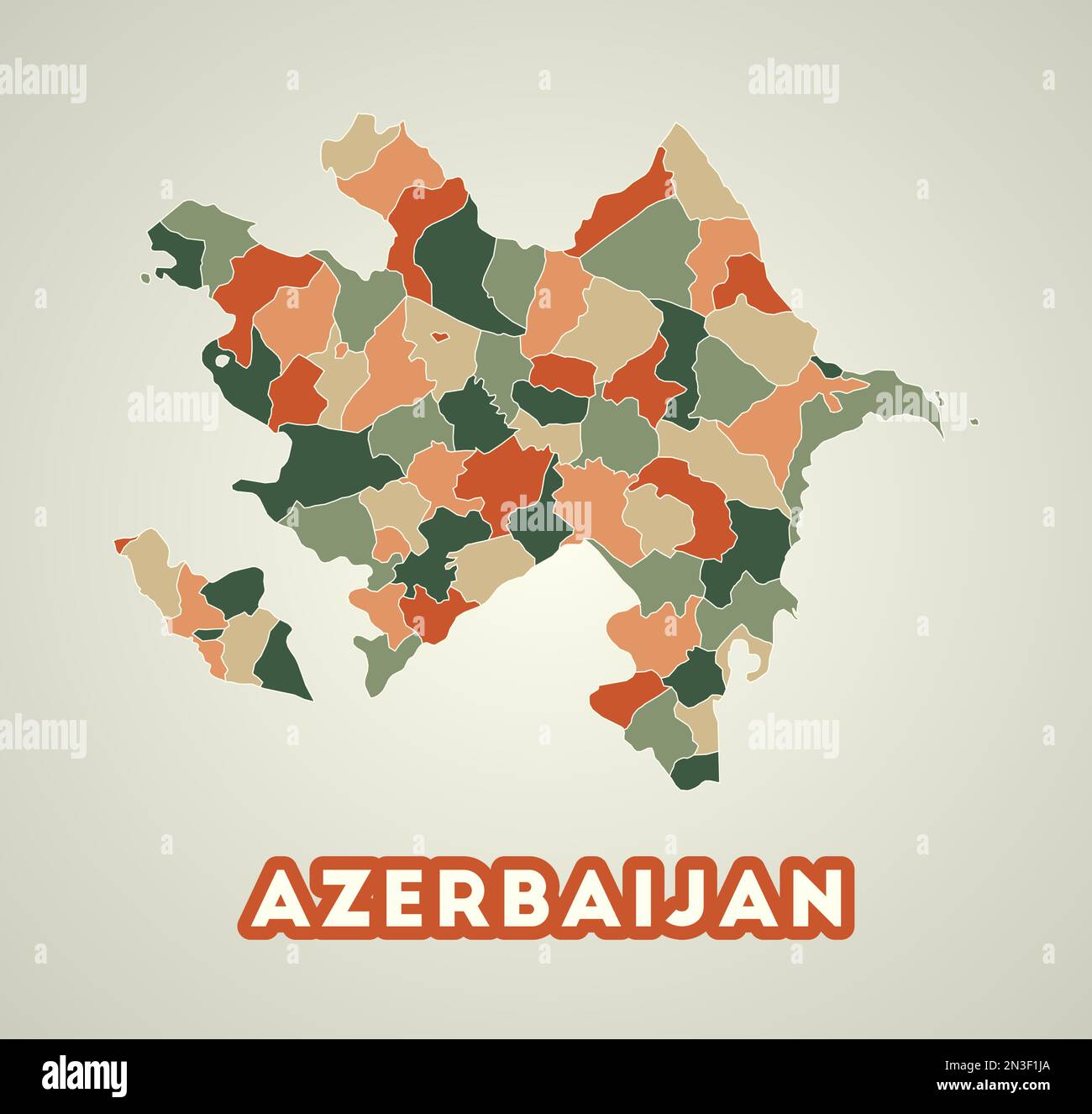 Azerbaijan poster in retro style. Map of the country with regions in ...