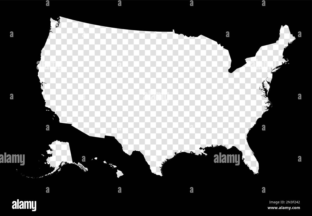 Stencil map of USA. Simple and minimal transparent map of USA. Black ...