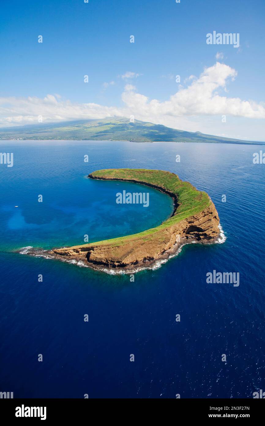 Aerial View of Molokini Crater and islet, famous snorkeling location ...