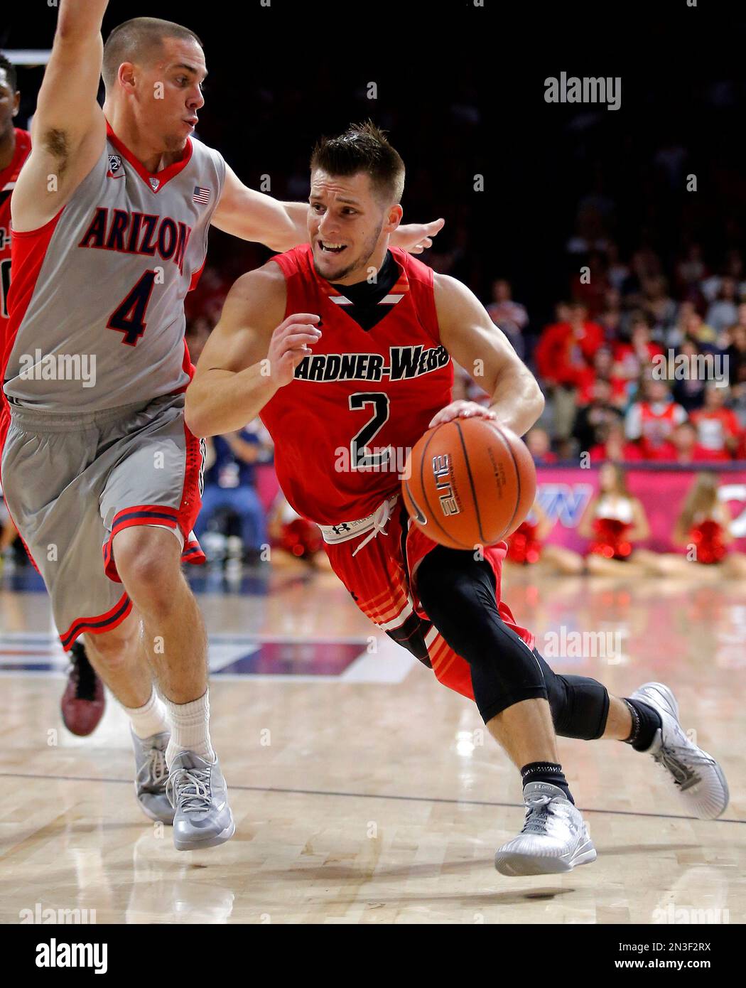 Gardner Webb guard Tyler Strange (2) drives on Arizona guard T.J ...
