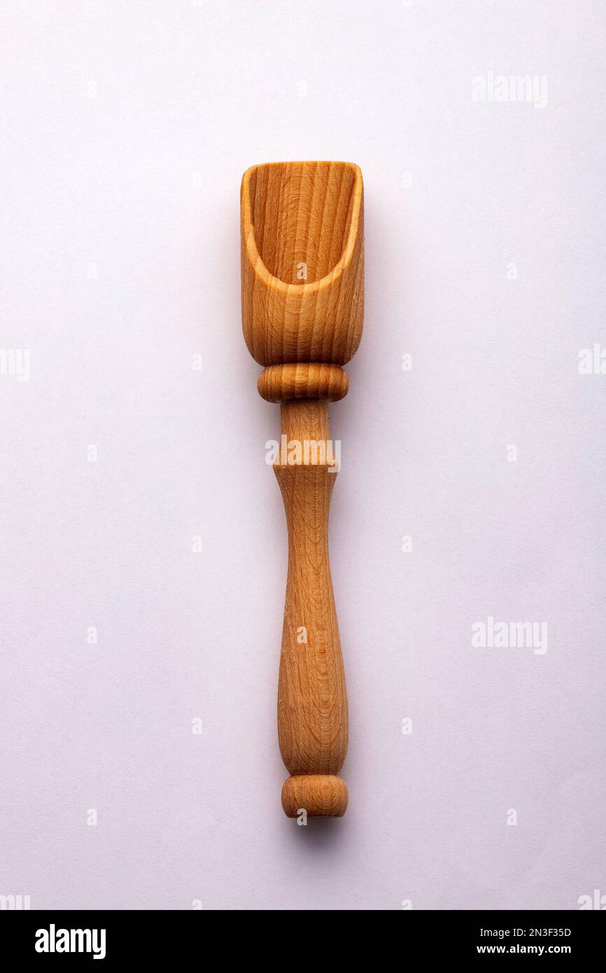 Different types of wooden scoop, kitchen utensil on white background ...