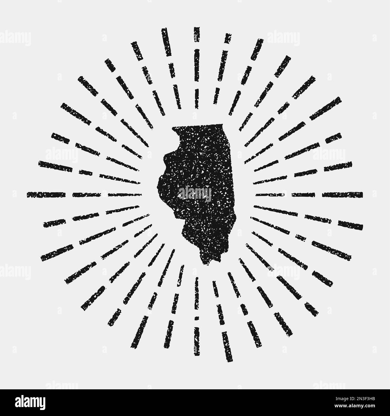 Vintage map of Illinois. Grunge sunburst around the US state. Black ...