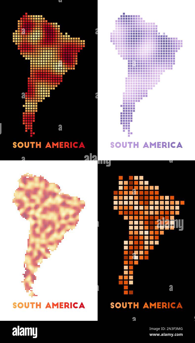 South America map. Collection of maps of South America in dotted style ...