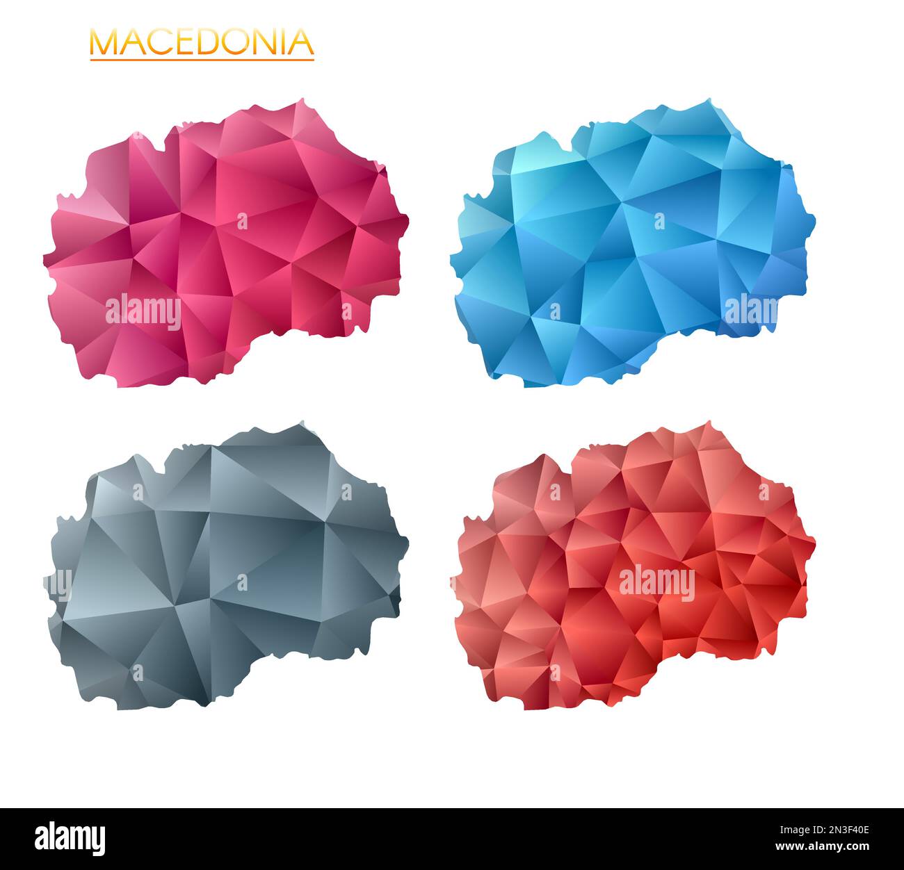 Set of vector polygonal maps of Macedonia. Bright gradient map of ...