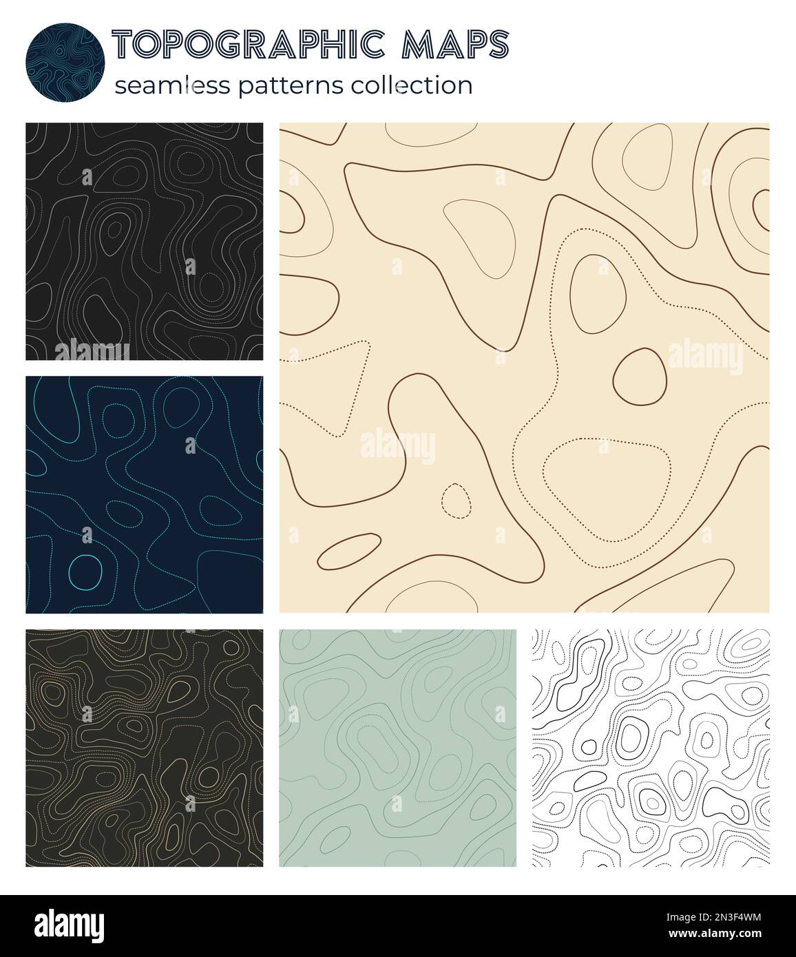 Topographic maps. Artistic isoline patterns, seamless design. Awesome ...