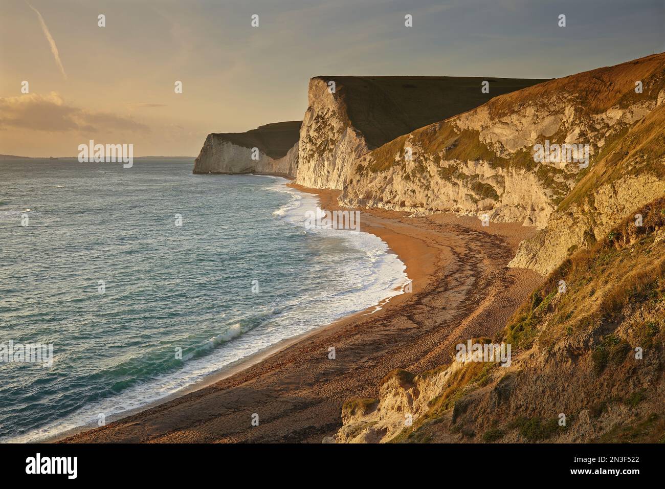 Limestone cliffs near Durdle Door looking towards Weymouth on the ...