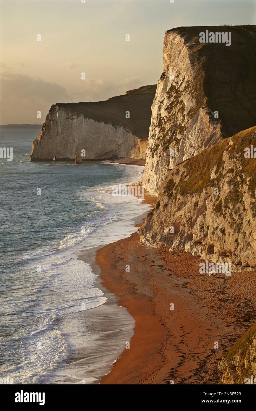 Limestone cliffs near Durdle Door looking towards Weymouth on the ...