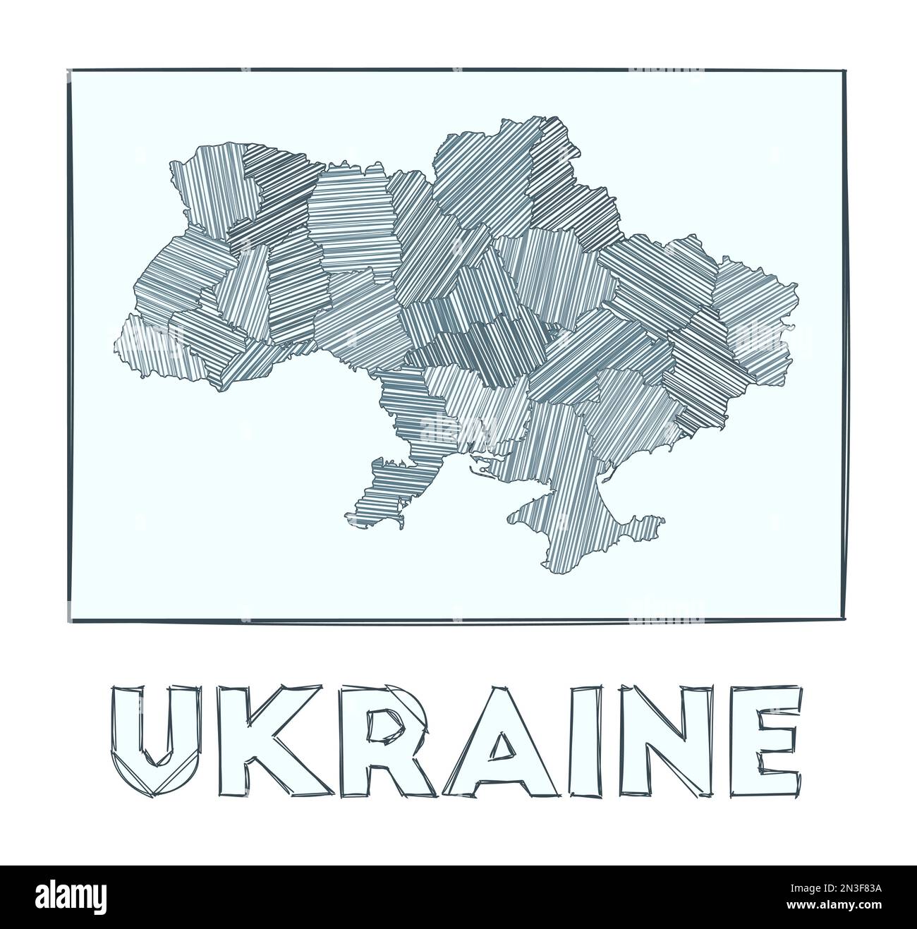Sketch map of Ukraine. Grayscale hand drawn map of the country. Filled ...