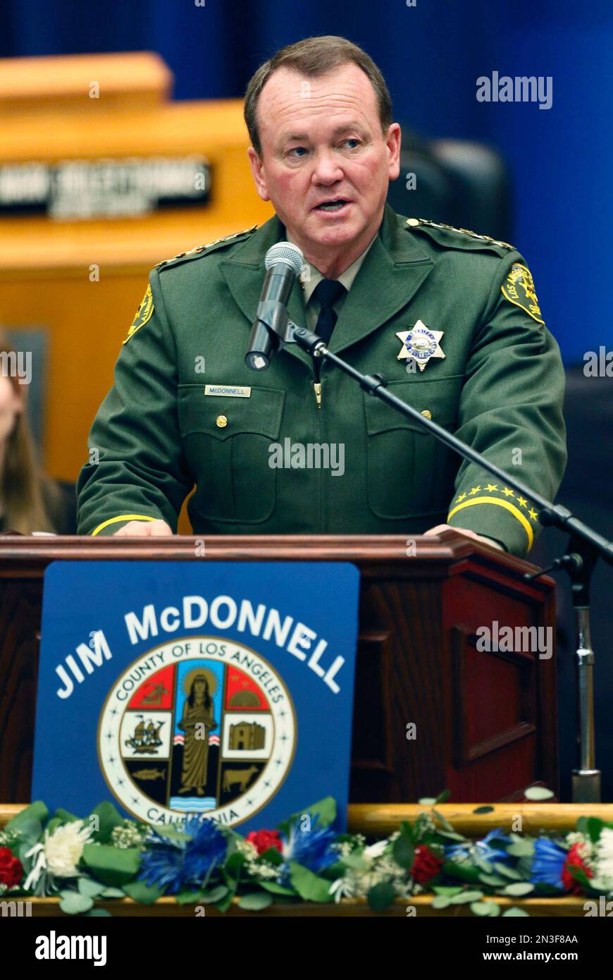 Sheriff elect Jim McDonnell, at podium, is sworn in as the new Los ...