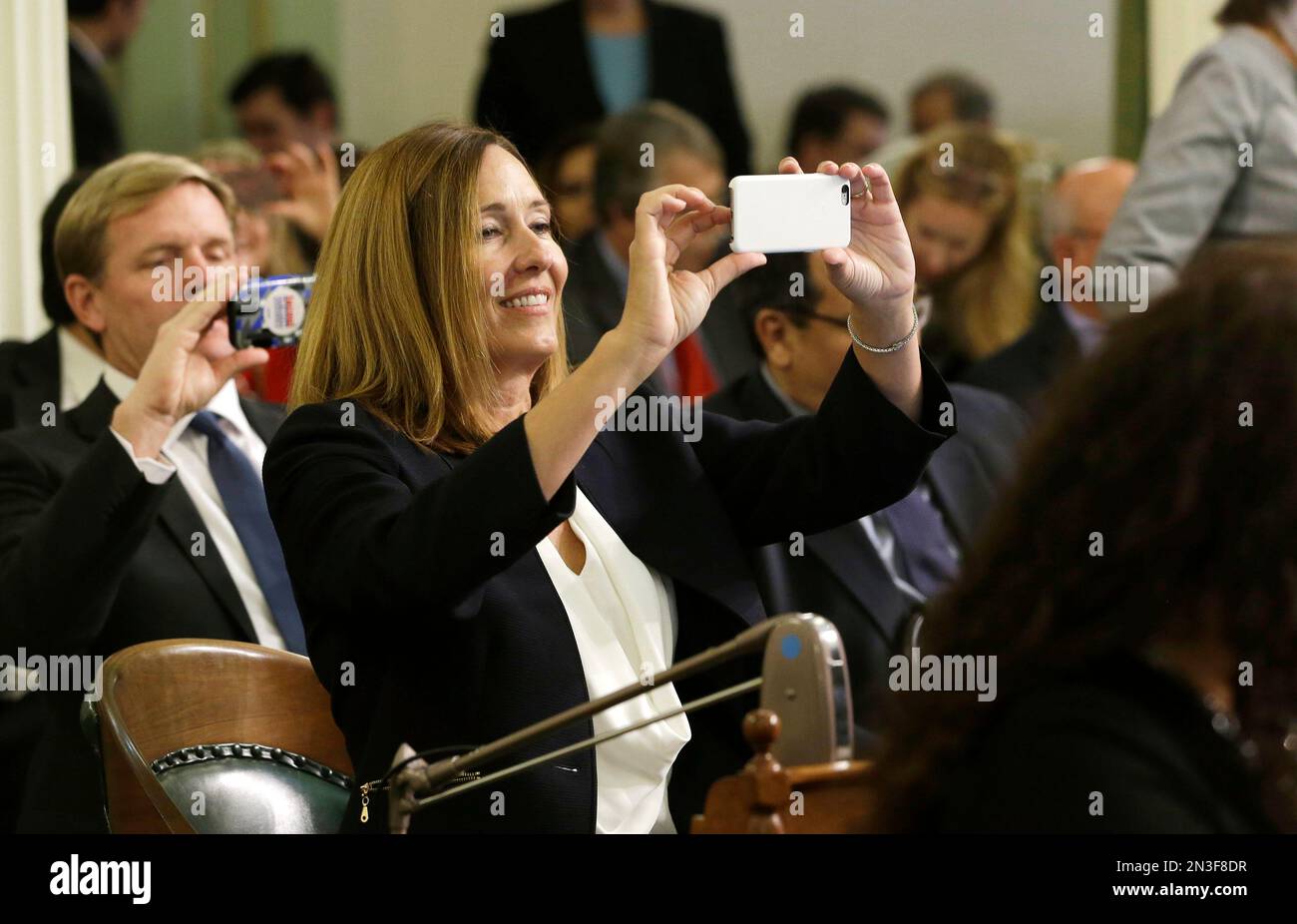 Freshman Assemblywoman Jacqui Irwin, D-Camarillo, takes a photo of the ...