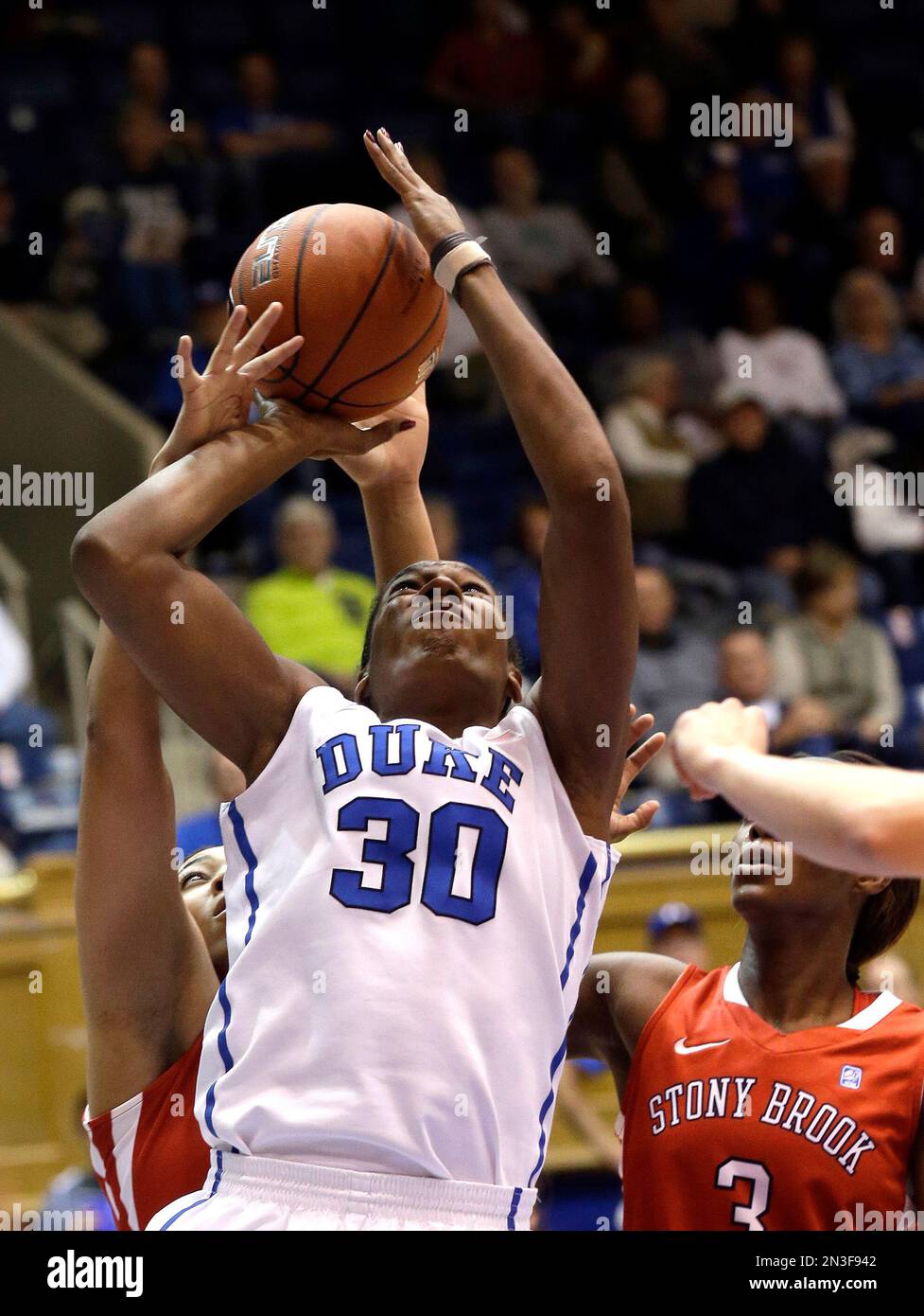 Duke's Amber Henson shoots against Stony Brook during the second half ...