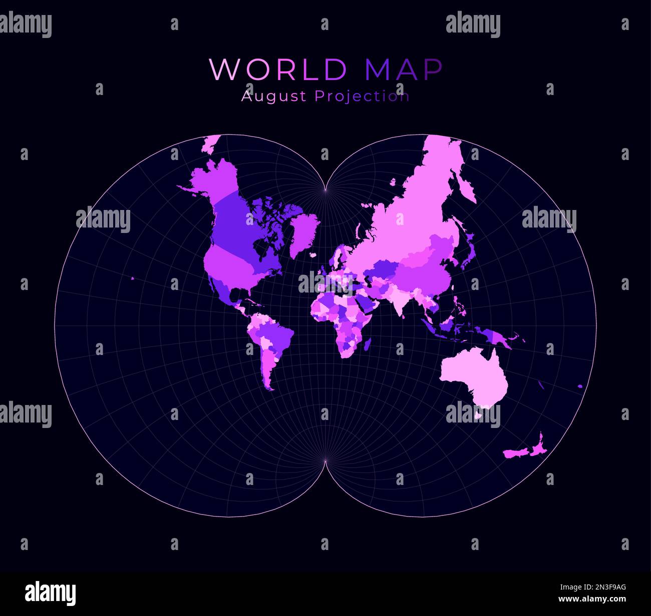 World Map. August's epicycloidal conformal projection. Digital world ...