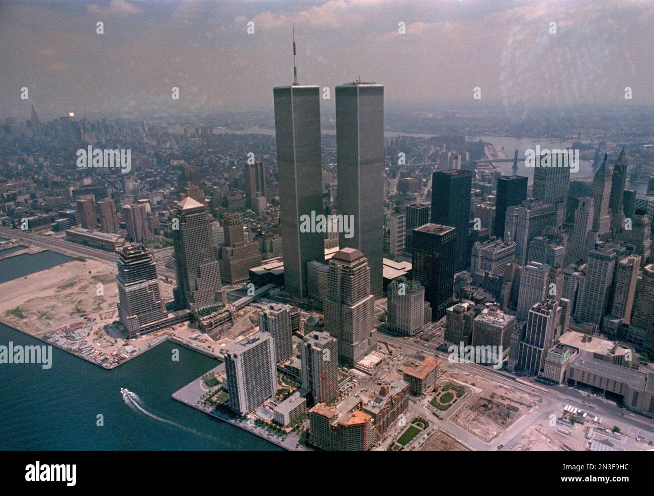 This is an aerial view of the Twin Towers of the World Trade Center in ...