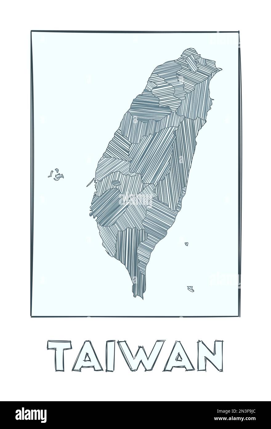 Sketch map of Taiwan. Grayscale hand drawn map of the country. Filled ...