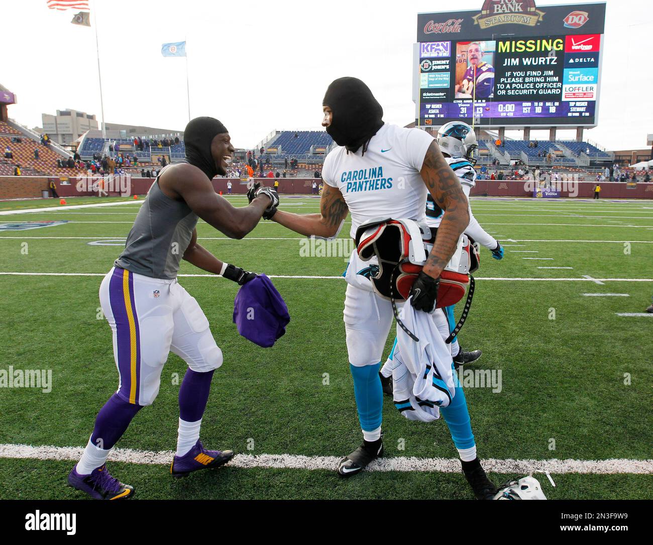 Minnesota Vikings cornerback Xavier Rhodes, left, exchanges jerseys ...
