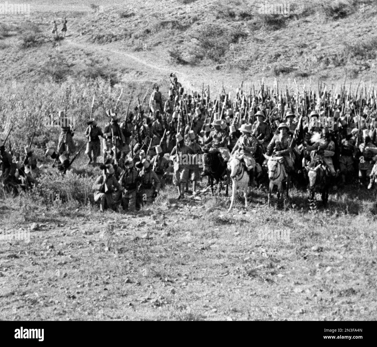 Mounted Italian Officers leading native troops on October 13, 1935 ...
