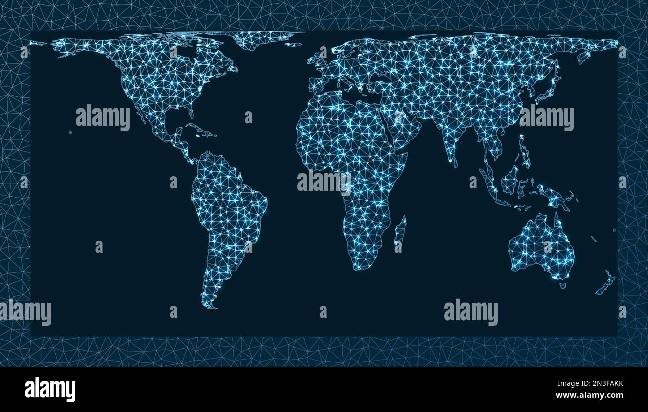 Network map of the world. Cylindrical Equal Area projection. World Network. Vibrant connections ...