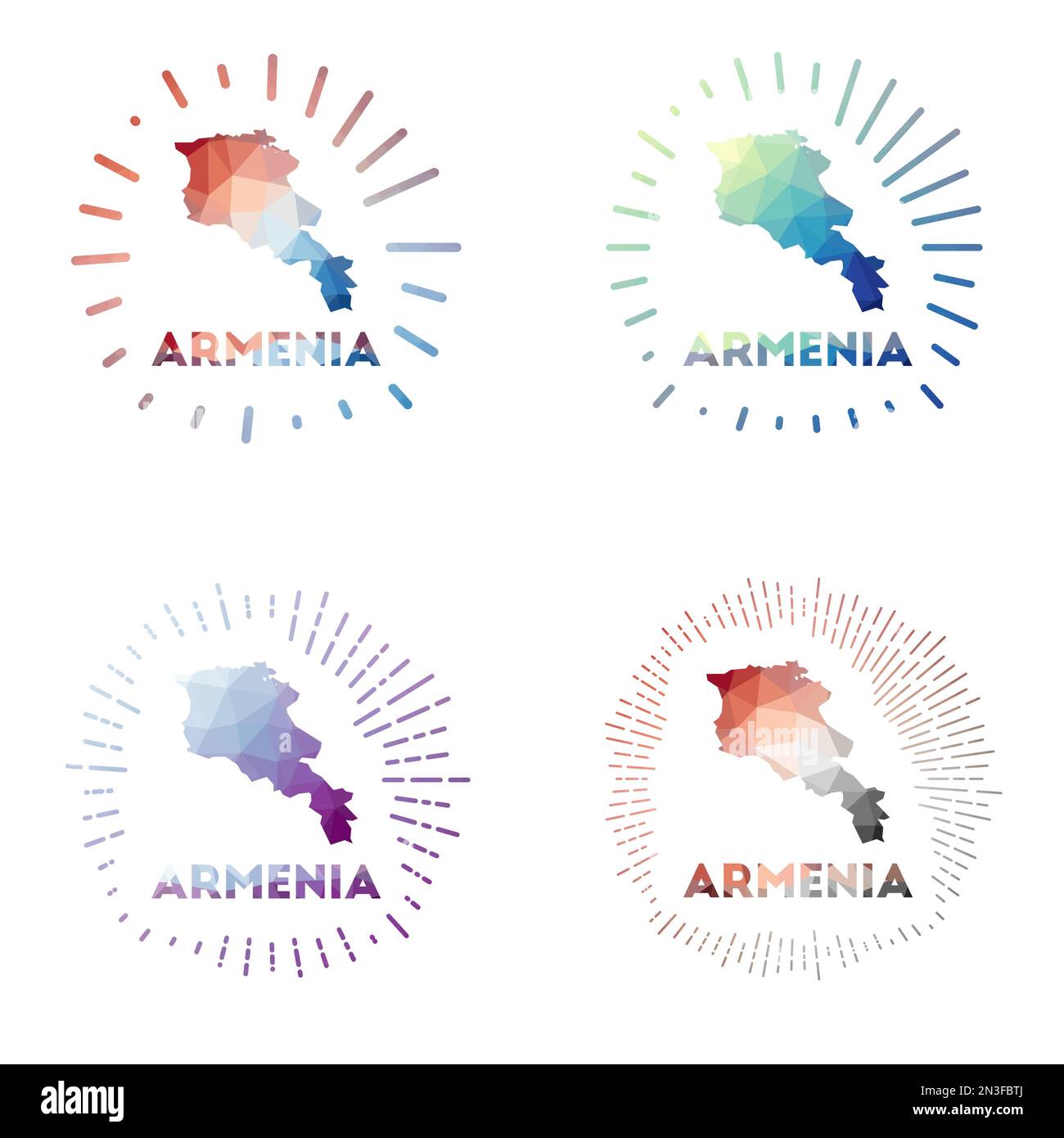 Armenia low poly sunburst set. Logo of country in geometric polygonal ... Armenia low poly sunburst set. Logo of country in geometric polygonal ...