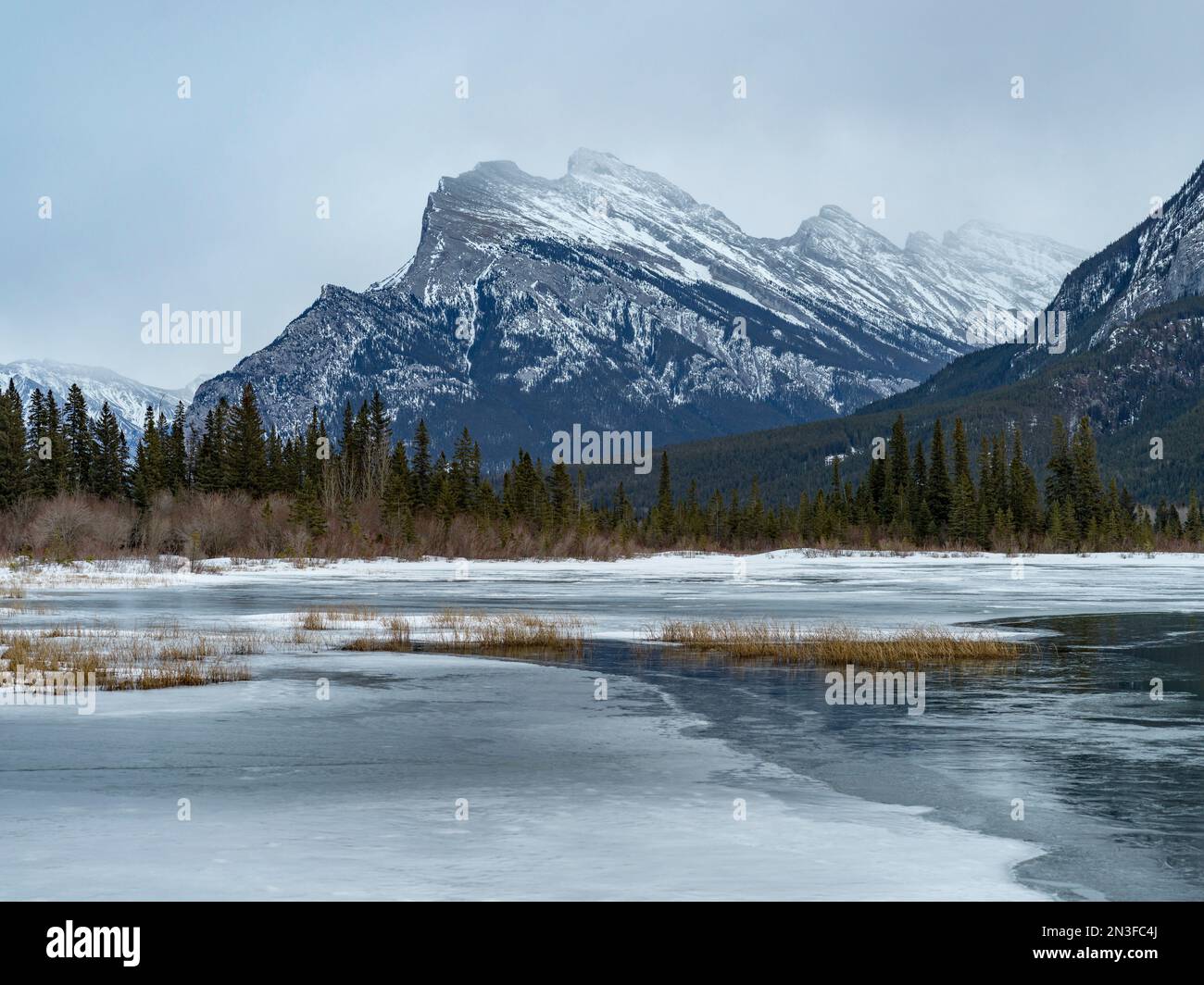 Mount Rundle seen from Vermilion Lakes, in the Canadian Rocky Mountains ...