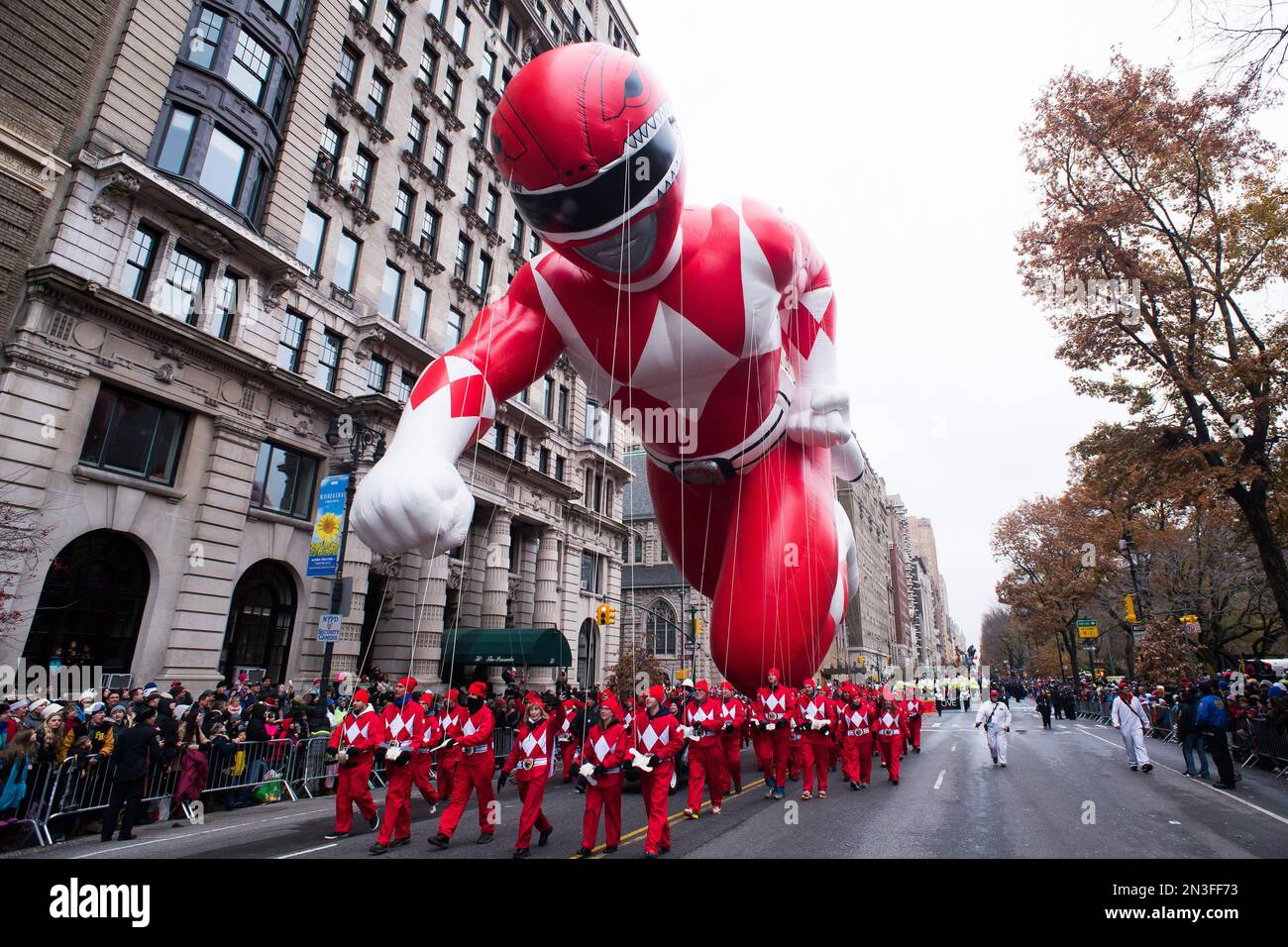 The Red Mighty Morphin Power Rangers balloon floats in the Macy's ...