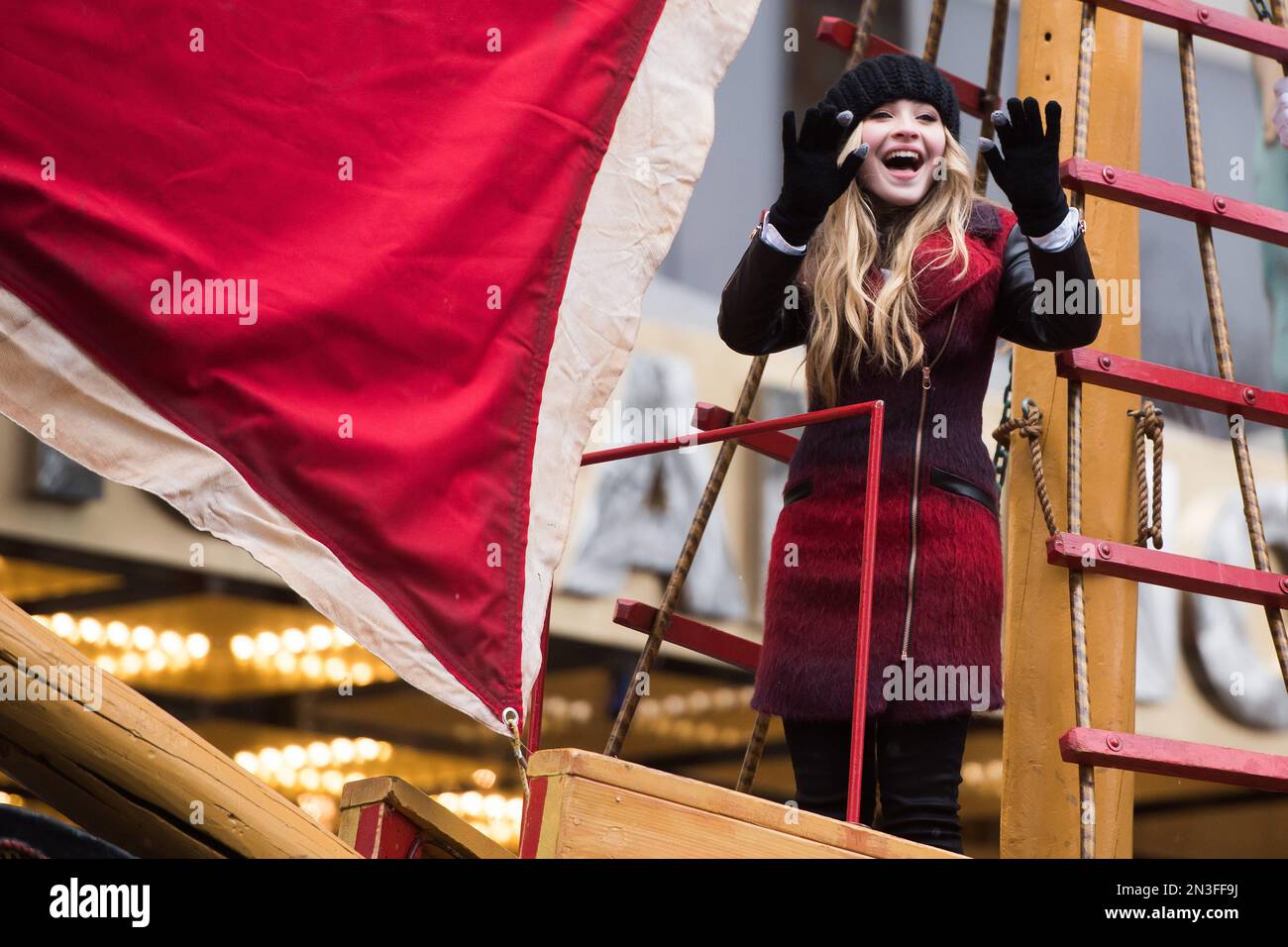 Sabrina Carpenter rides a float in the Macy's Thanksgiving Day Parade ...