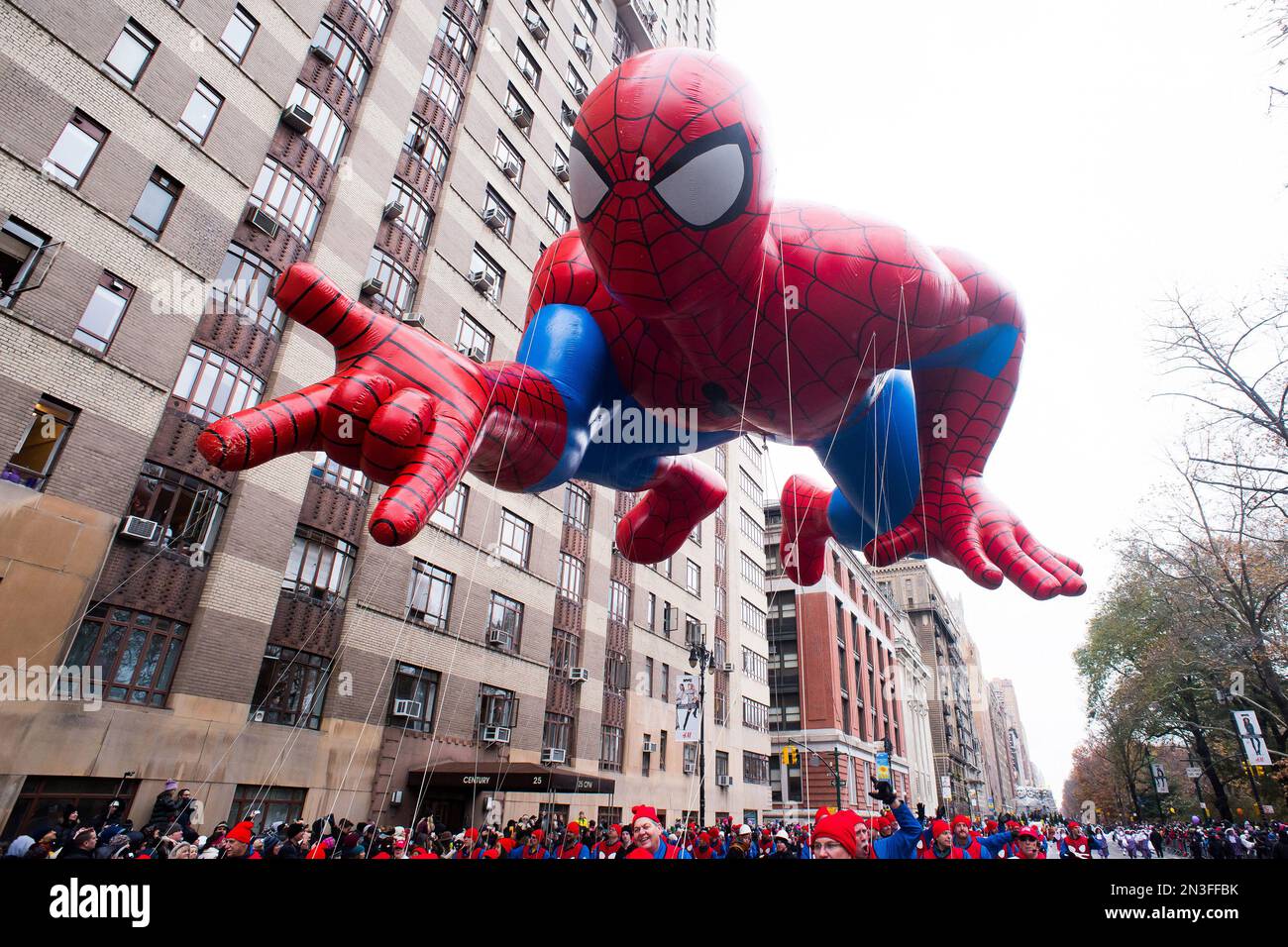 The Spider-Man balloon floats in the Macy's Thanksgiving Day Parade on ...