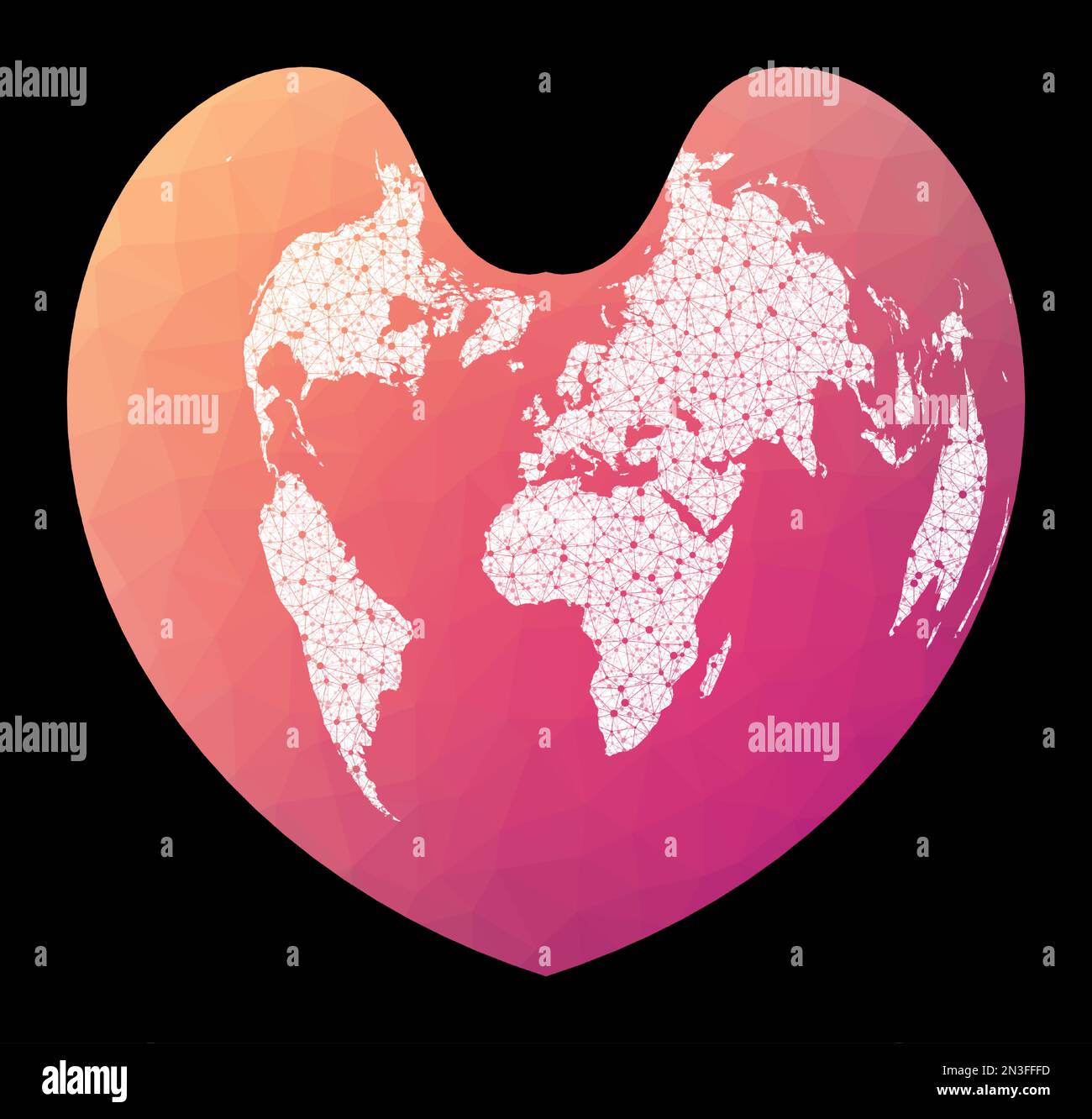 World network map. Bonne pseudoconical equal-area projection. Wired ...