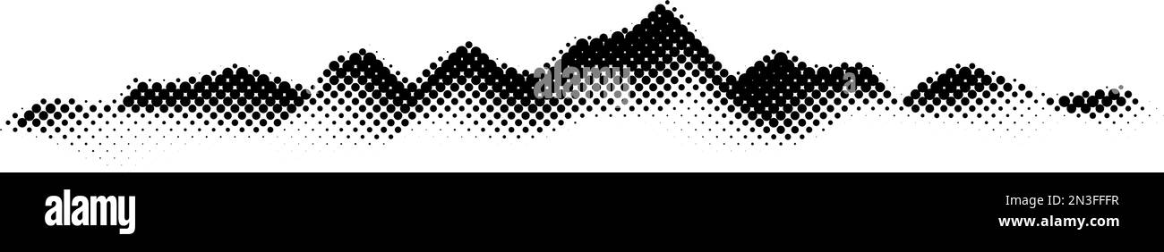 Grain halftone mountains. Fading dotted landscape and terrain. Black ...