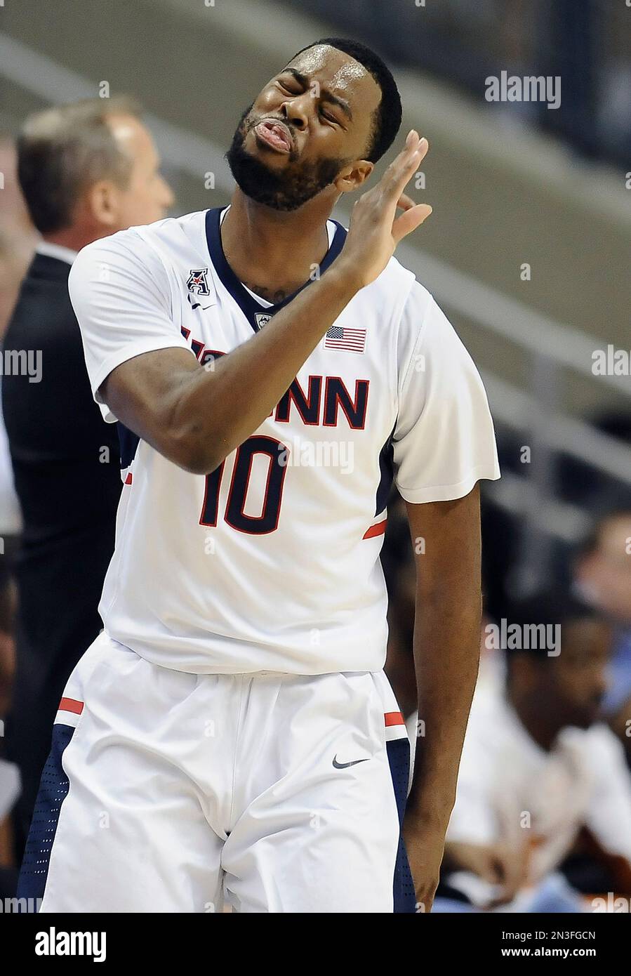 Connecticut’s Sam Cassell Jr. gestures after making a 3-point basket ...
