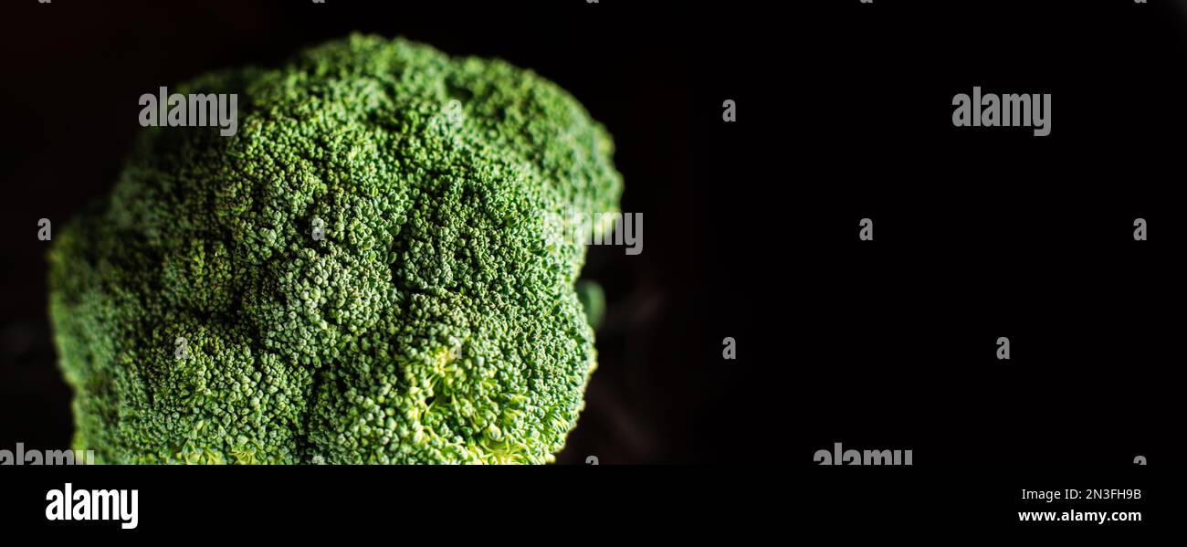 Broccoli close-up on a dark background. Broccoli cabbage macro shot ...