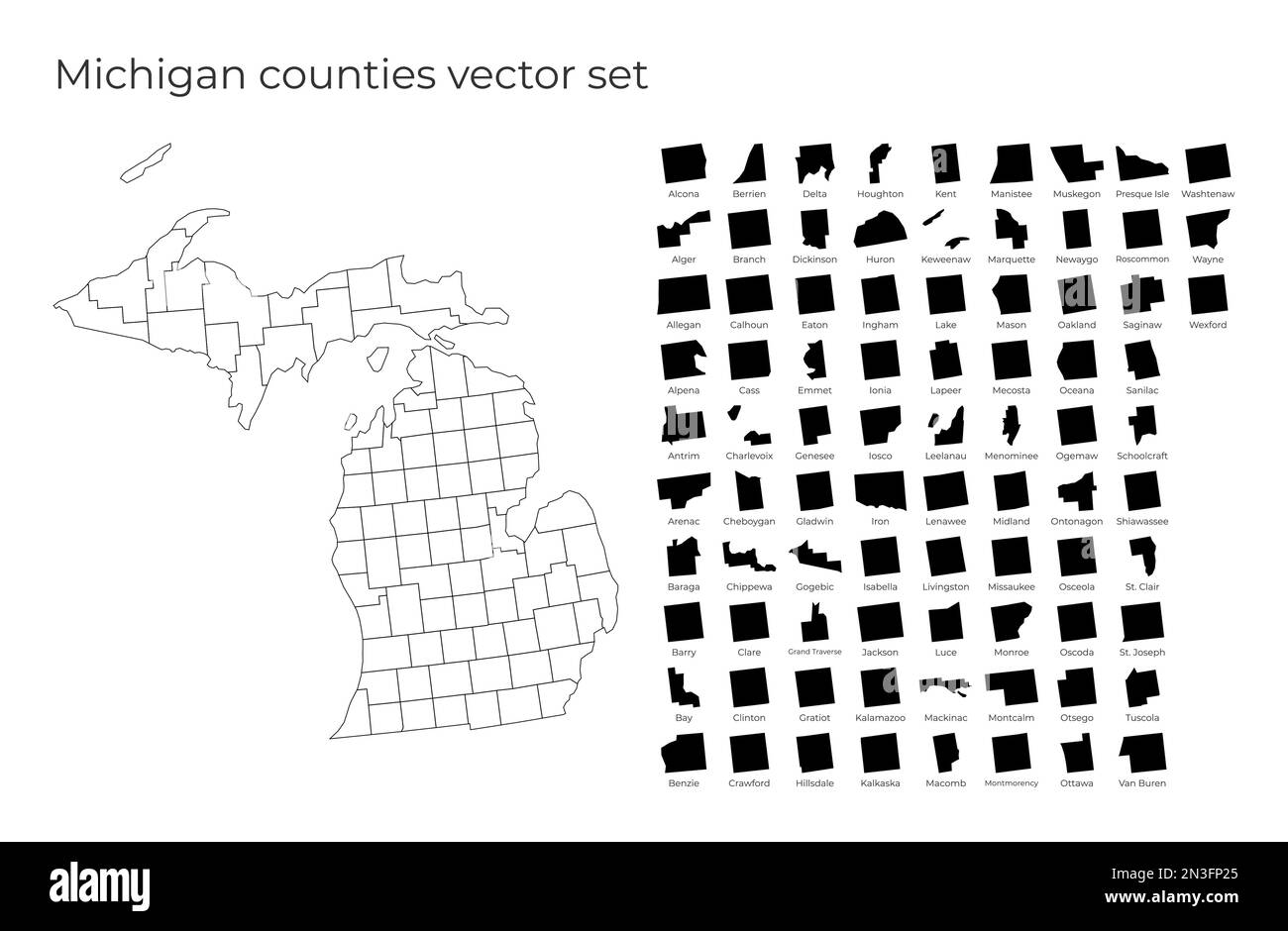 Michigan map with shapes of regions. Blank vector map of the US State ...