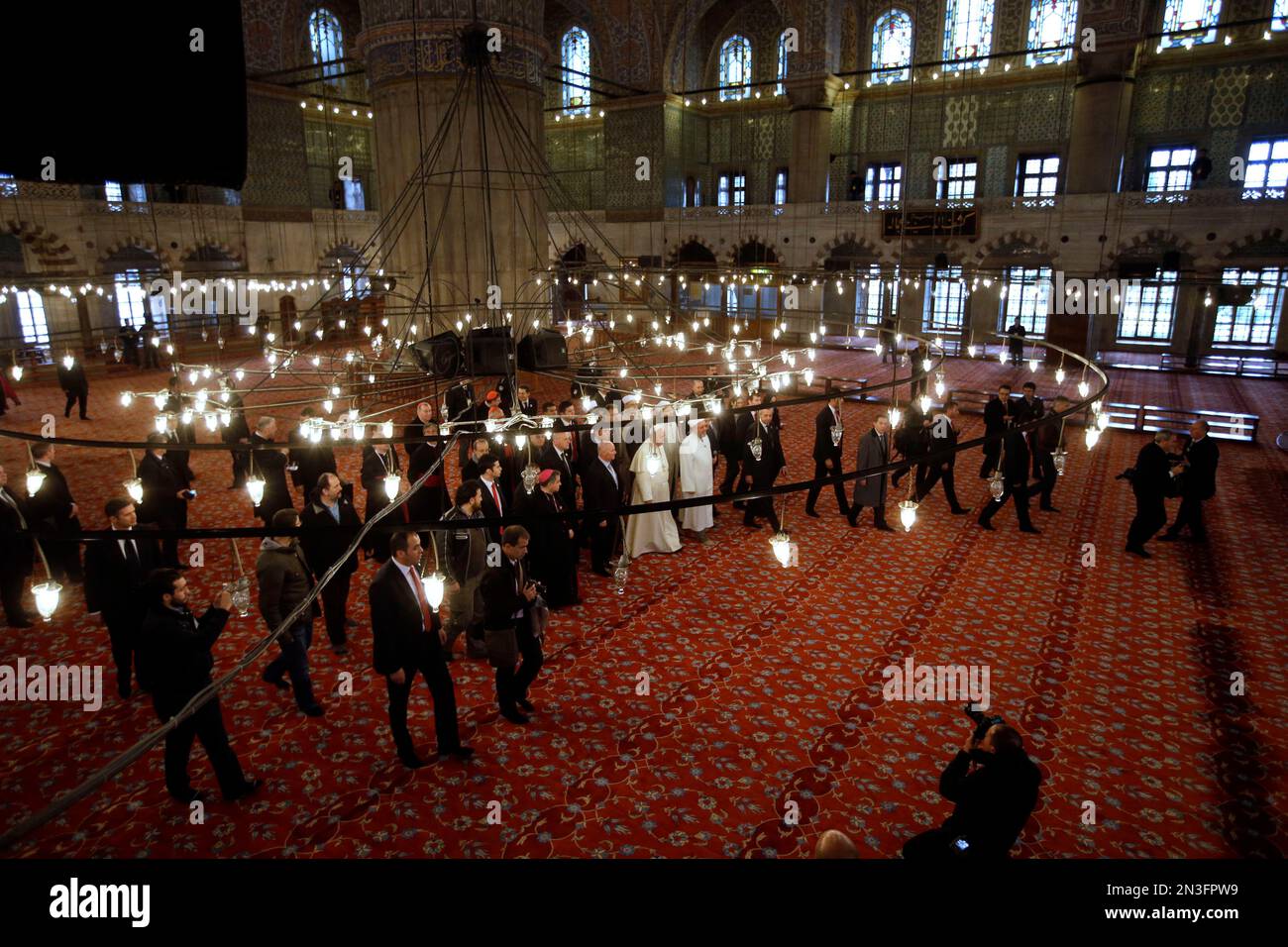 Pope Francis, left in white, and Grand Mufti of Istanbul, Rahmi Yaram ...