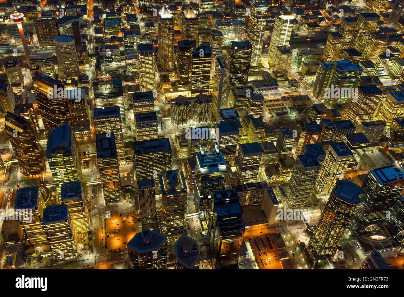 Aerial evening view of downtown Calgary, Alberta, Canada; Calgary ...