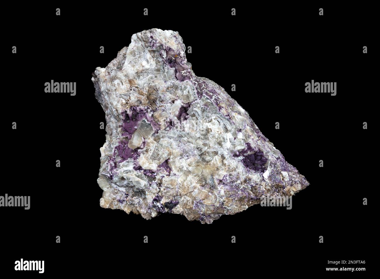 Specmen of purple fluorite mixed with giant calcite crystals, from the ...