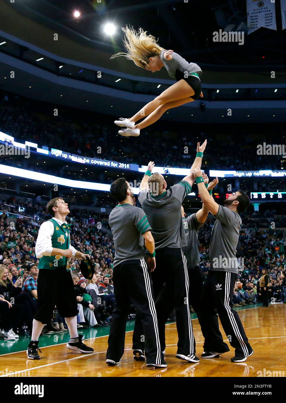 Boston Celtics cheerleaders entertain during a time-out in the second ...