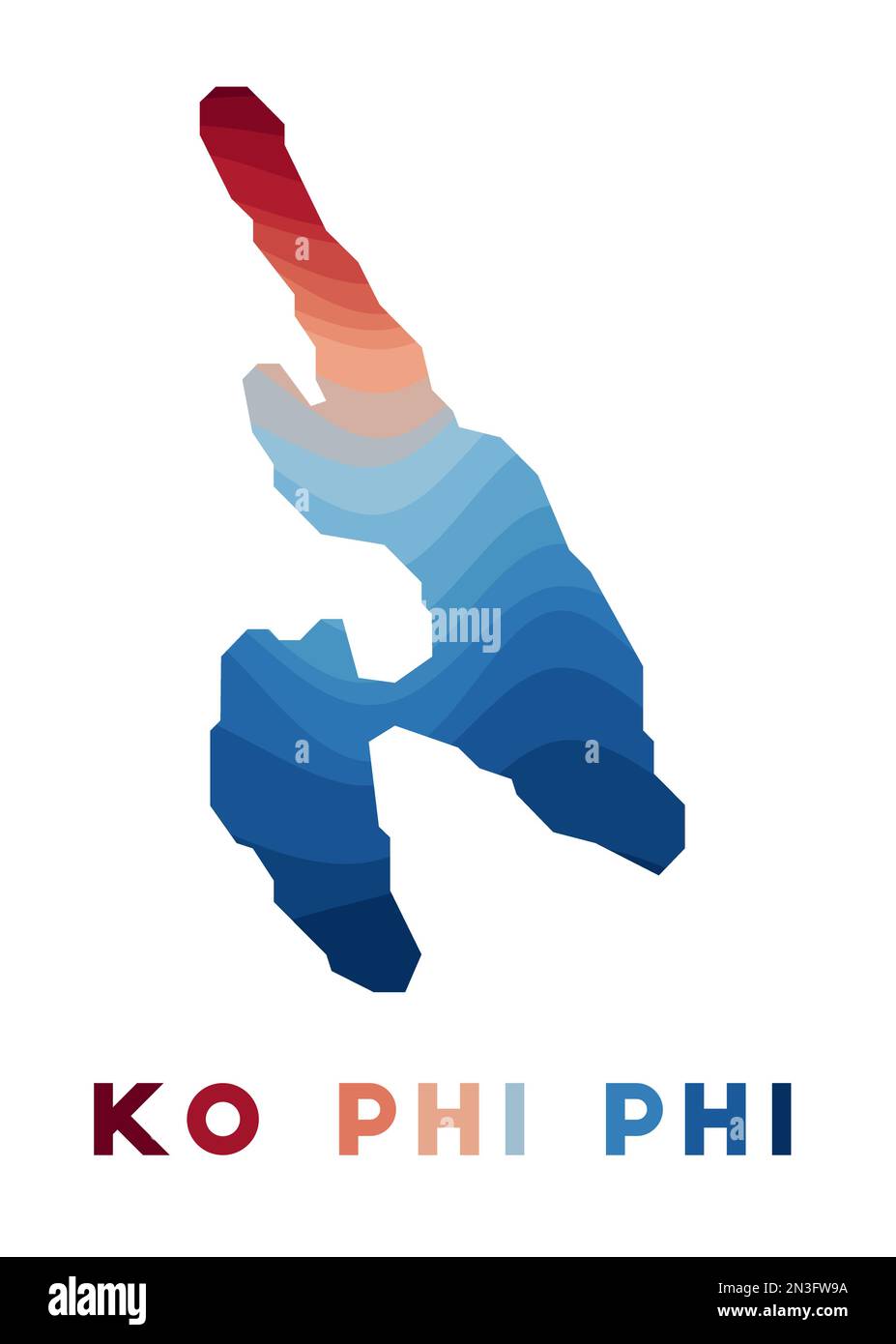 Ko Phi Phi map. Map of the island with beautiful geometric waves in red ...