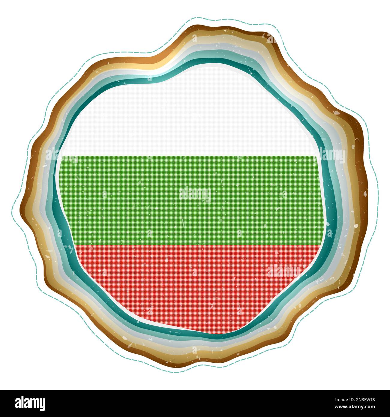 Bulgaria flag in frame. Badge of the country. Layered circular sign ...
