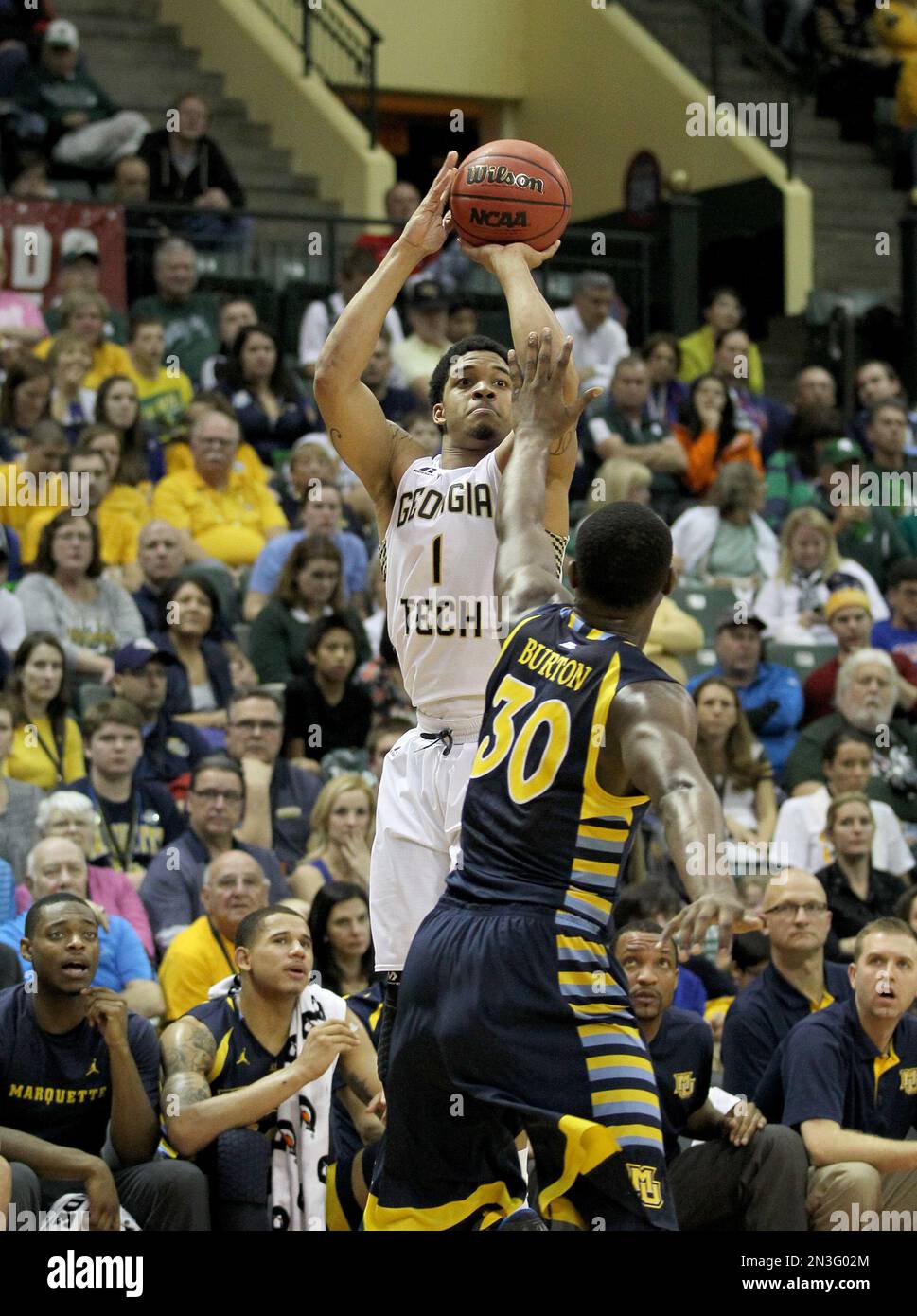 Georgia Tech guard Tadric Jackson (1) shoots over Marquette forward ...