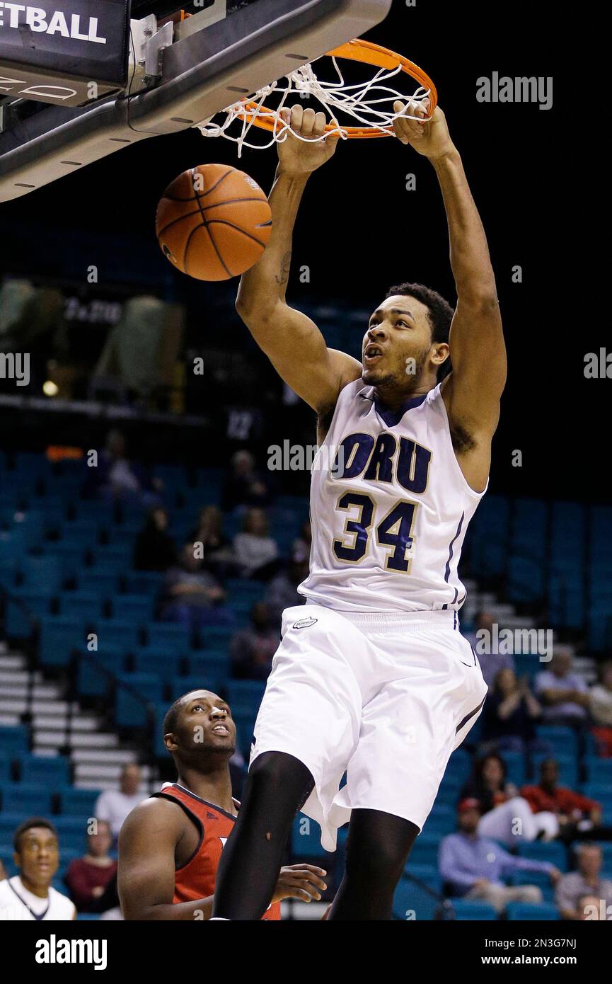 Oral Roberts forward Denell Henderson (34) dunks against Louisiana ...