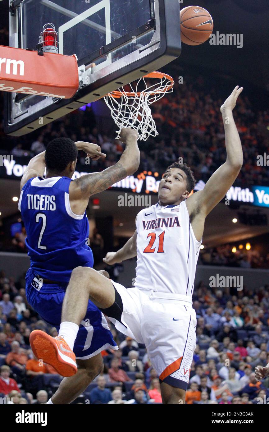 Virginia forward Isaiah Wilkins (21) fouls Tennessee State guard Marcus ...