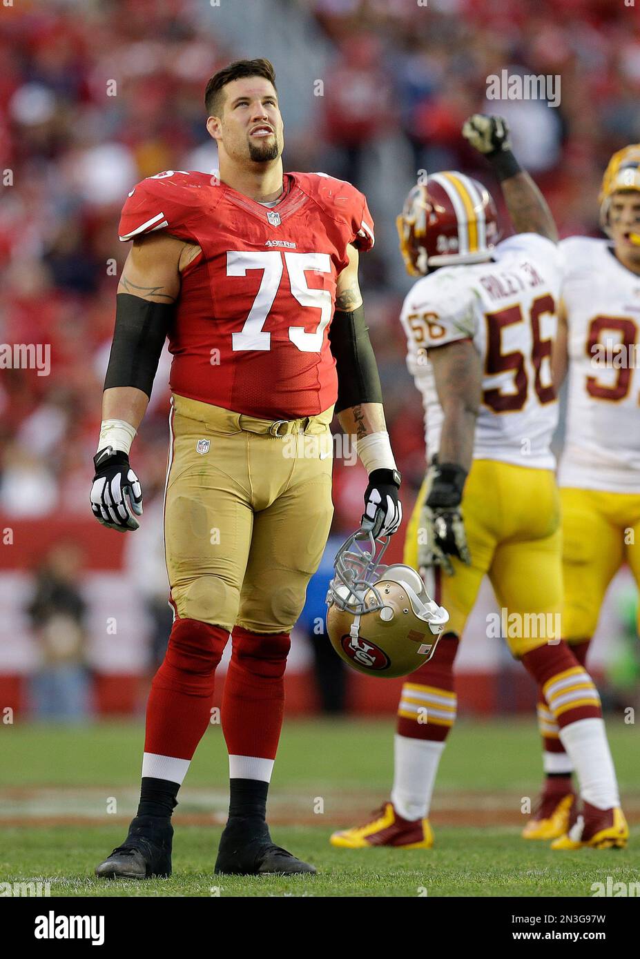 San Francisco 49ers offensive tackle Alex Boone (75) stands on the ...