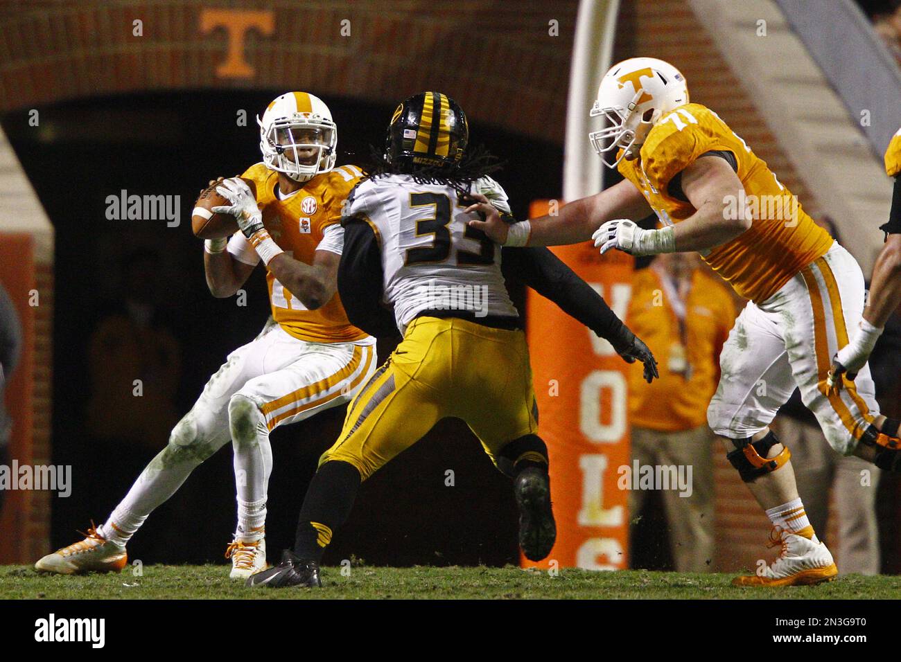 Tennessee quarterback Joshua Dobbs (11) looks for a receiver in the ...
