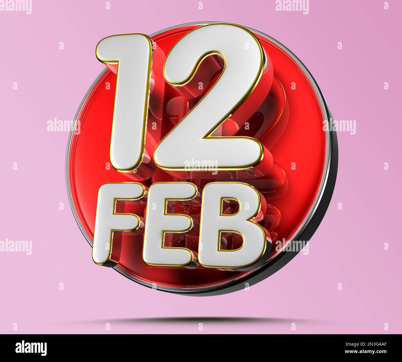 DEC 12 nd.Day 12 of February month 3D illustration red circle light ...